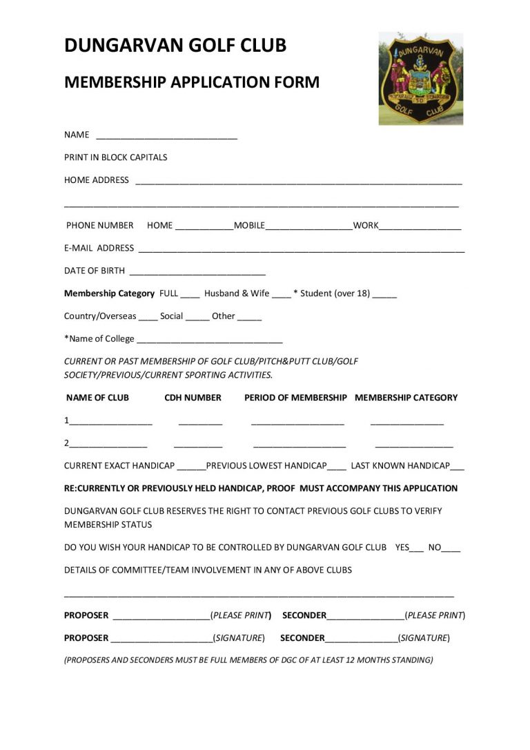 Membership Application Form - Dungarvan Golf Club Dungarvan Golf Club
